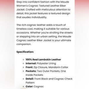 Jackets & Coats | Maude Women Cognac Textured Leather Biker Jacket G922 ...